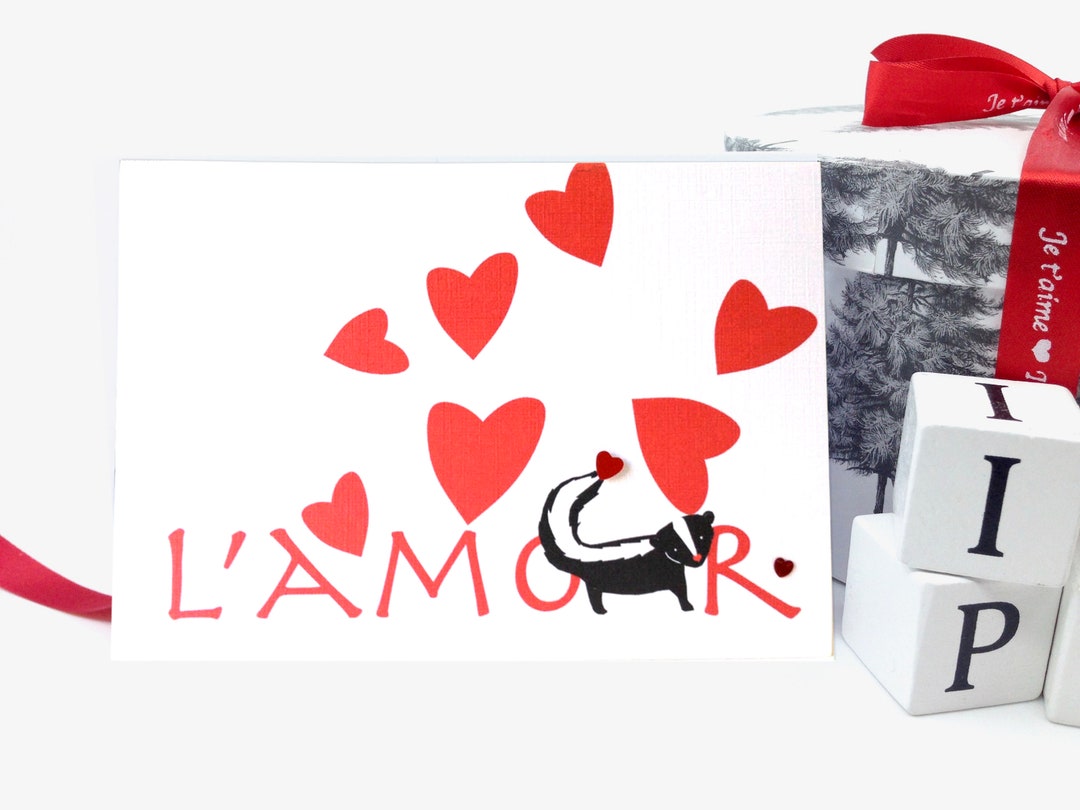 Funny Valentine's Day Card, Handmade 'l'amour' Skunk Love Card, French ...