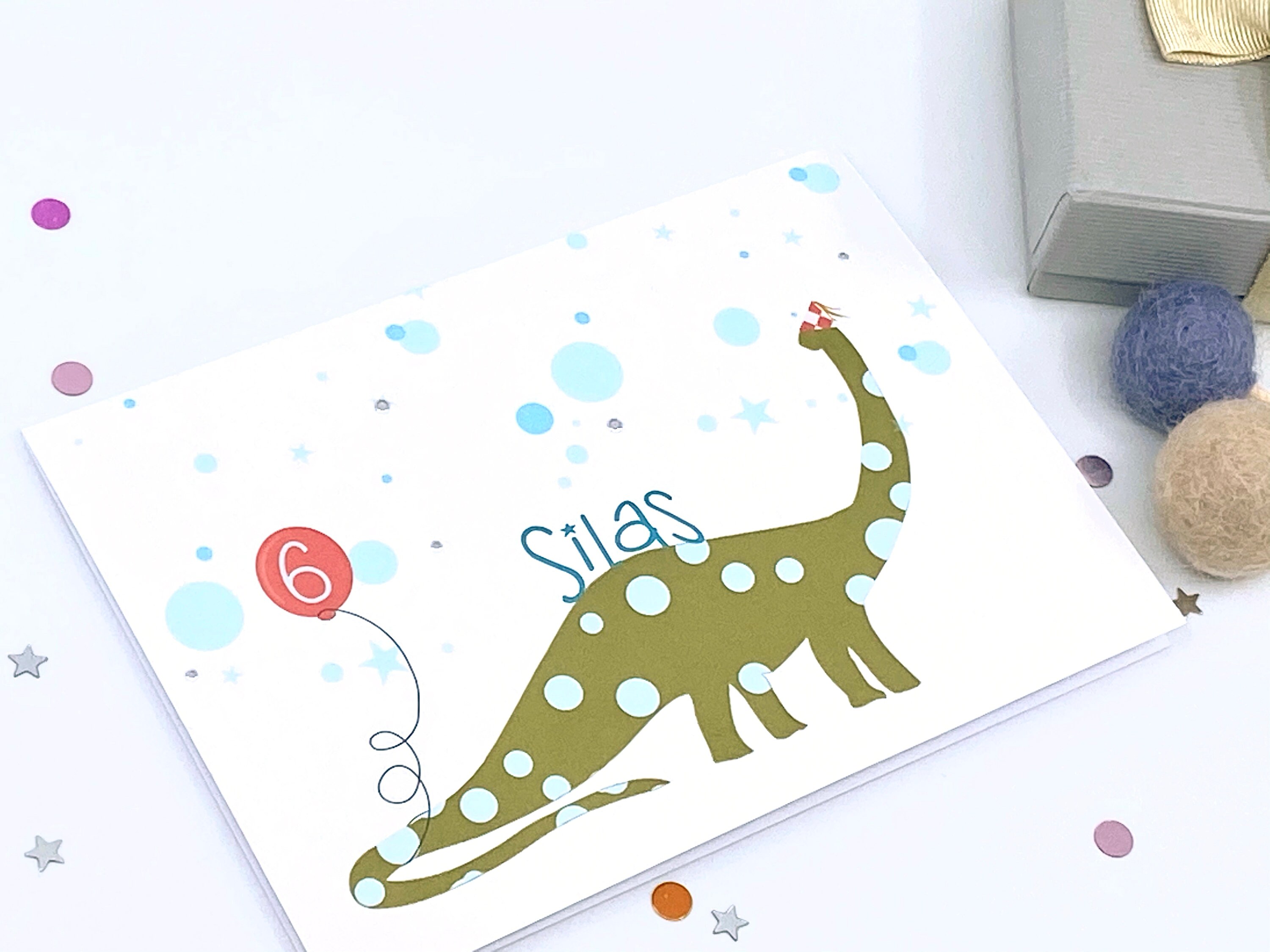 Personalized Dinosaur Birthday Card: Name & Age, Metallic Details - Etsy