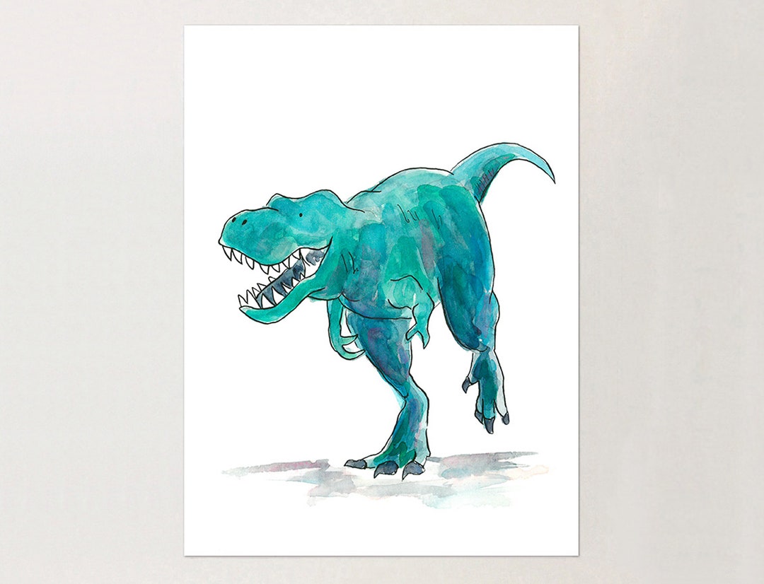 T-rex Dinosaur Watercolor Print Tyrannosaurus Illustration for Kids ...