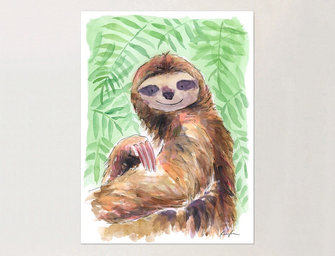 Sloth Art Print From Original Watercolor Painting Sloth Gift Sloth ...