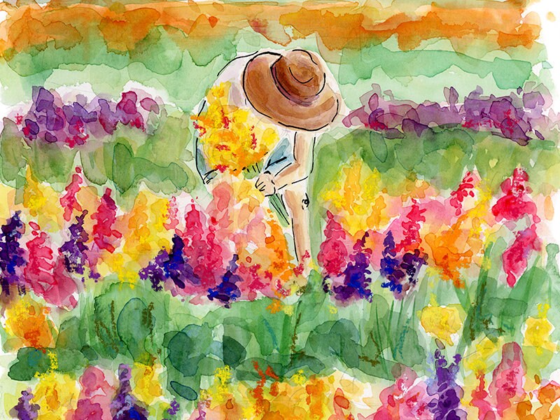 Rainbow Fields Watercolor Print / Floral Illustration / Wild Flower ...