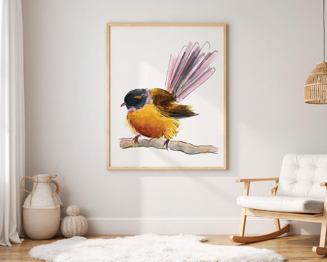 Fantail Watercolor Print: New Zealand Native Bird Art - Etsy
