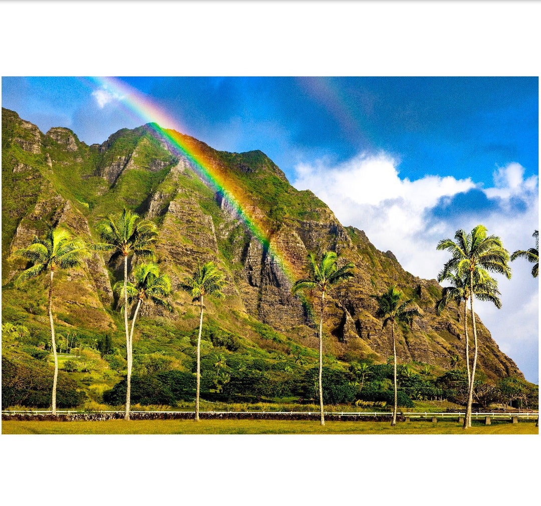 Aluminum/canvas Fine Art Print of a Serene Rainbow Setting Over the Ko ...