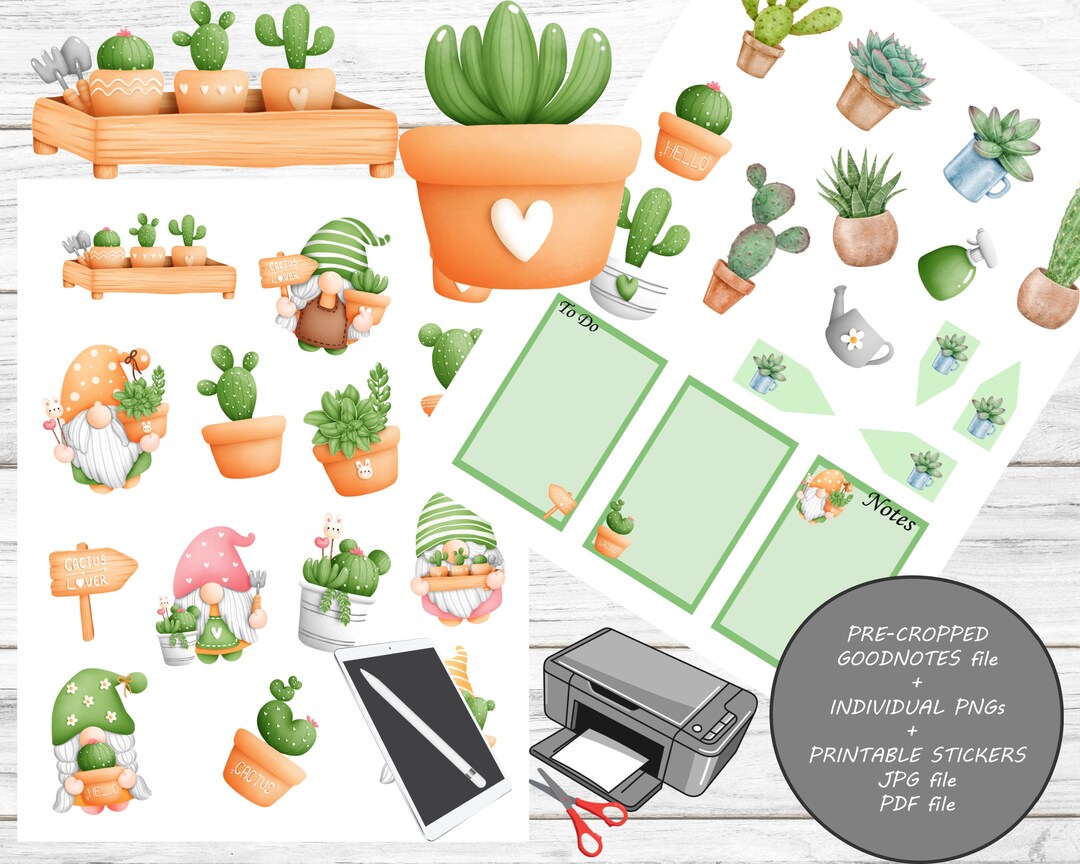 CACTI and Gnomes/digital Planner Stickers for Goodnotes/ iPad Stickers ...