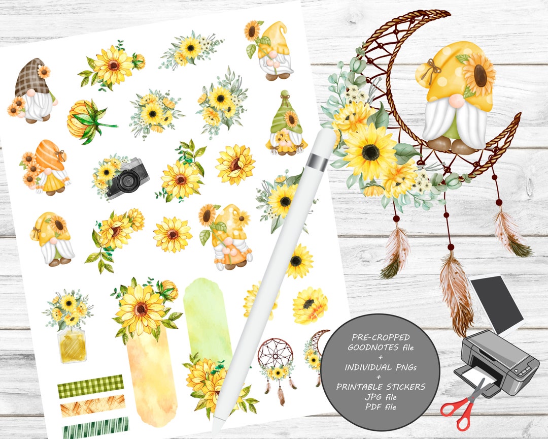 Sunflowers and Gnomes/digital Planner Stickers for Goodnotes/ iPad ...