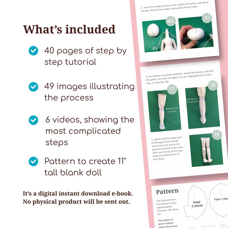 Textile Doll Pattern & Tutorial PDF 11 Inch Cloth Doll Sewing Pattern ...
