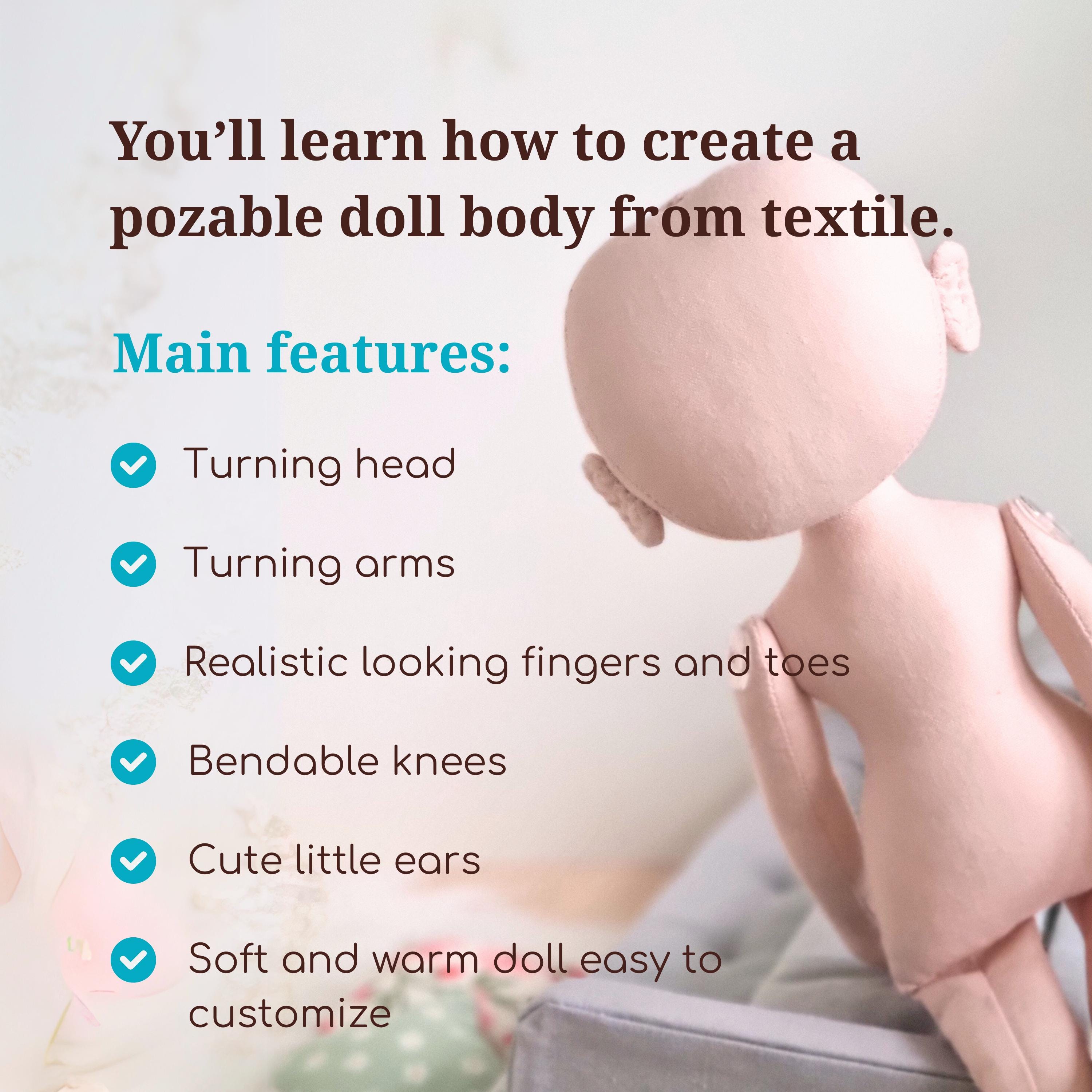 Textile Doll Pattern & Tutorial PDF 11 Inch Cloth Doll Sewing Pattern ...