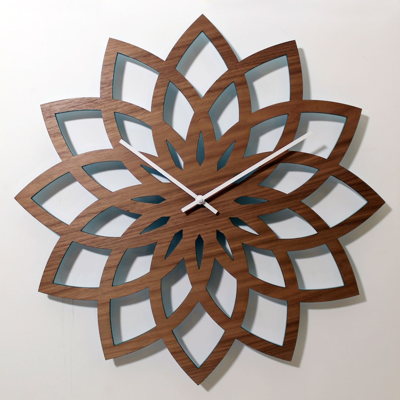 12 Lotus Wall Clock Walnut Wood Acrylic wooden laser cut | Etsy