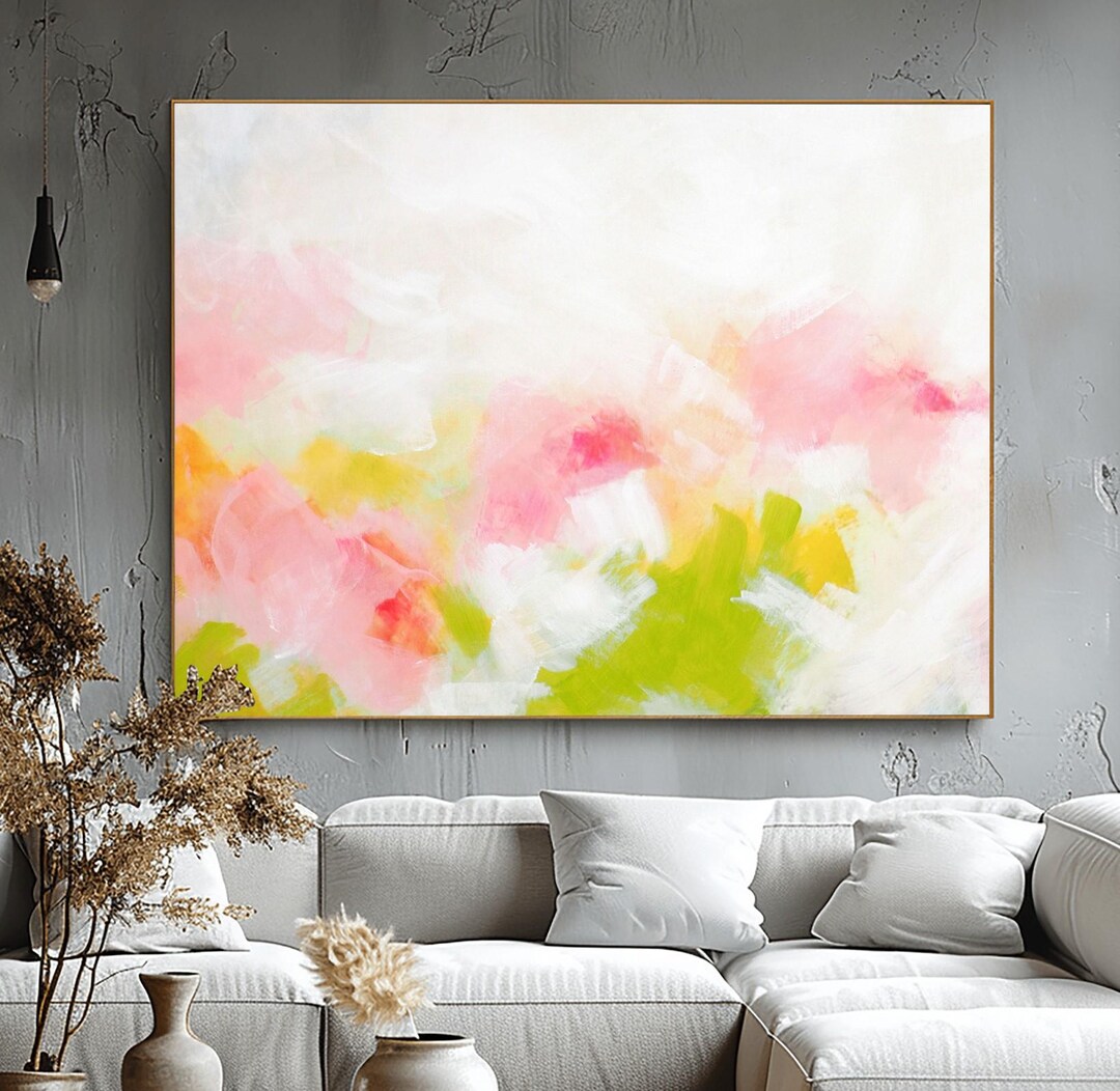 Coral & Lime Abstract Art Print: Light Pastel Colors, Large Textured ...