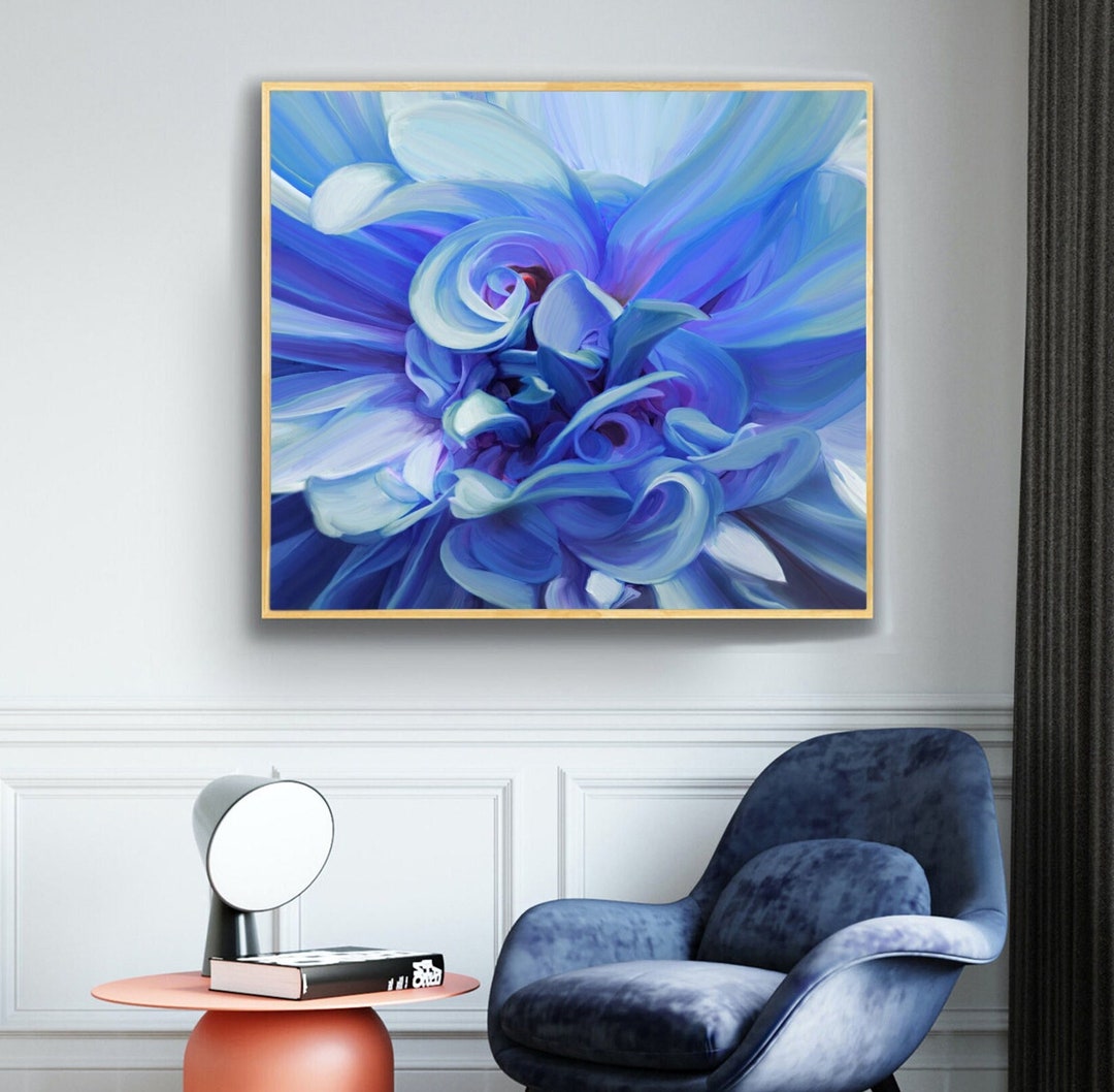 Blue Dahlia Abstract Fine Art Print, Modern Floral Interior Design ...