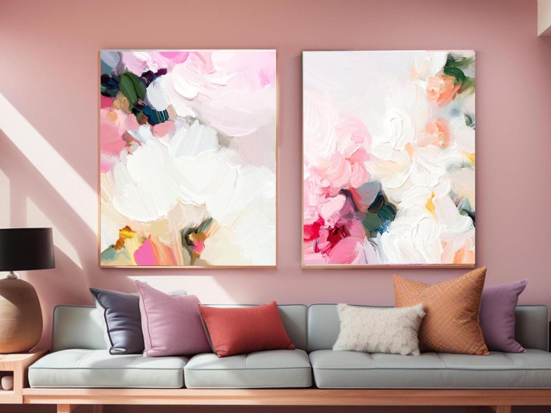 Coral Flower Print Set: White Floral Wall Art, Interior Design - Etsy