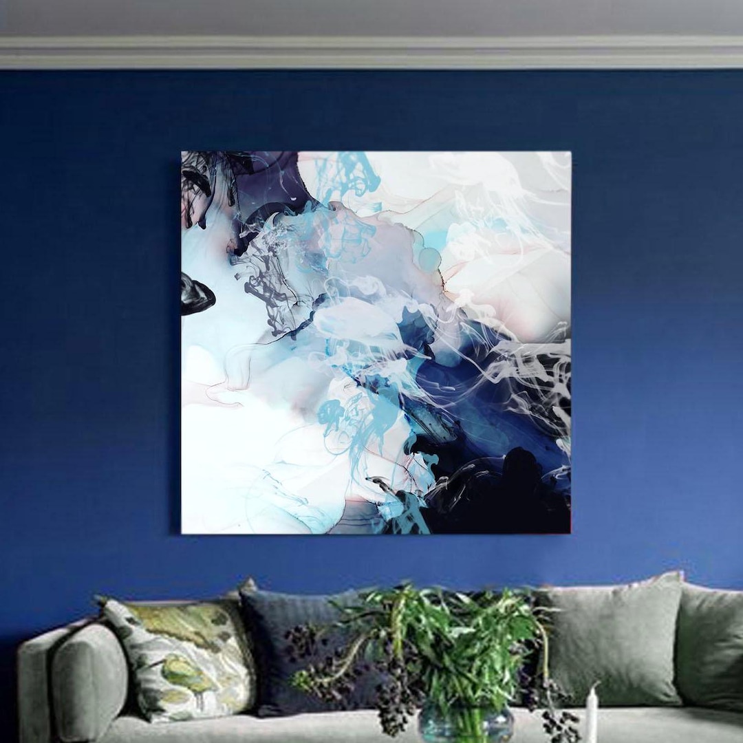 Indigo Sky Abstract Print, Navy Blue Home Decor, Soft Grey Pastel ...