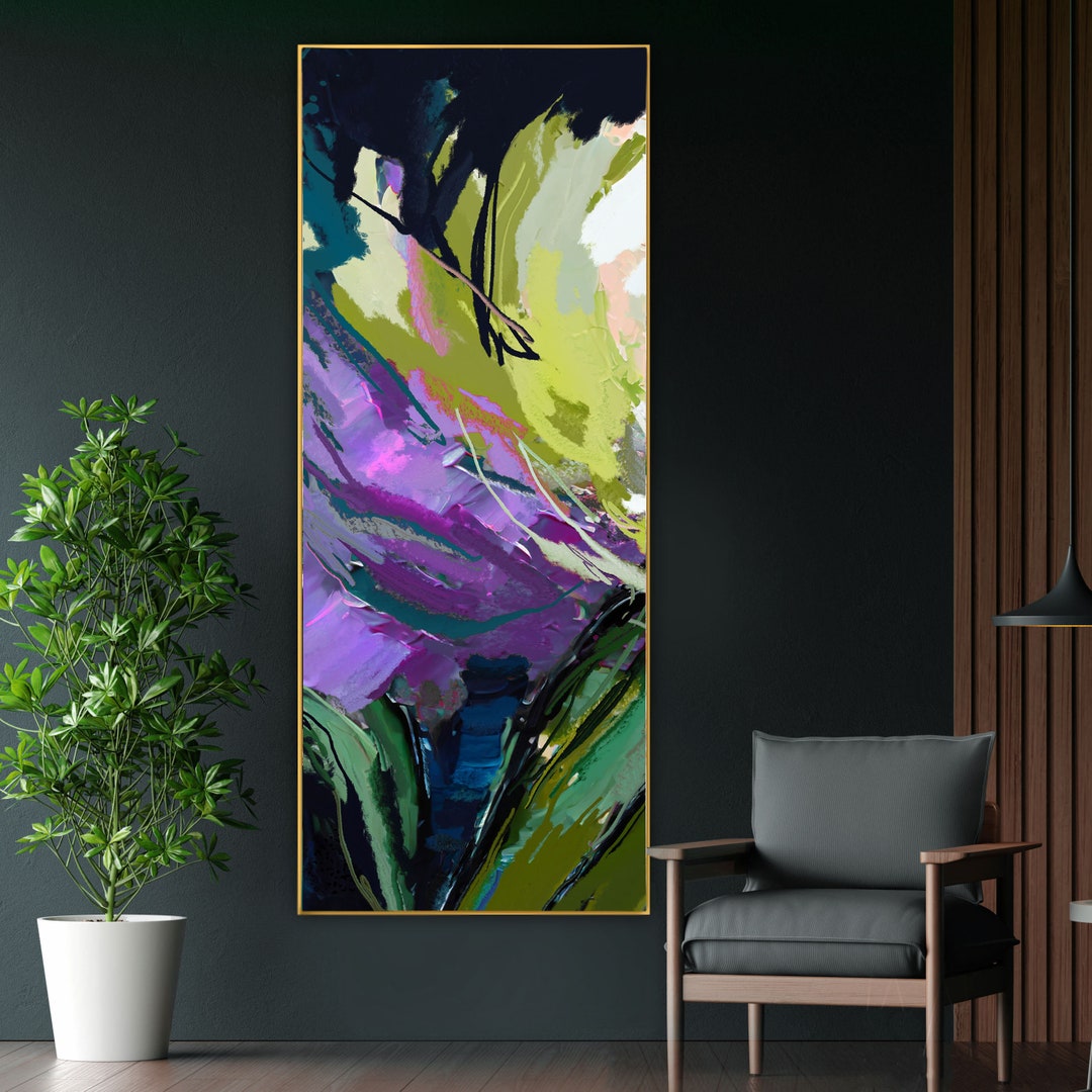 Lime Green Violet Abstract Fine Art Print, Narrow Art Decor, Long ...