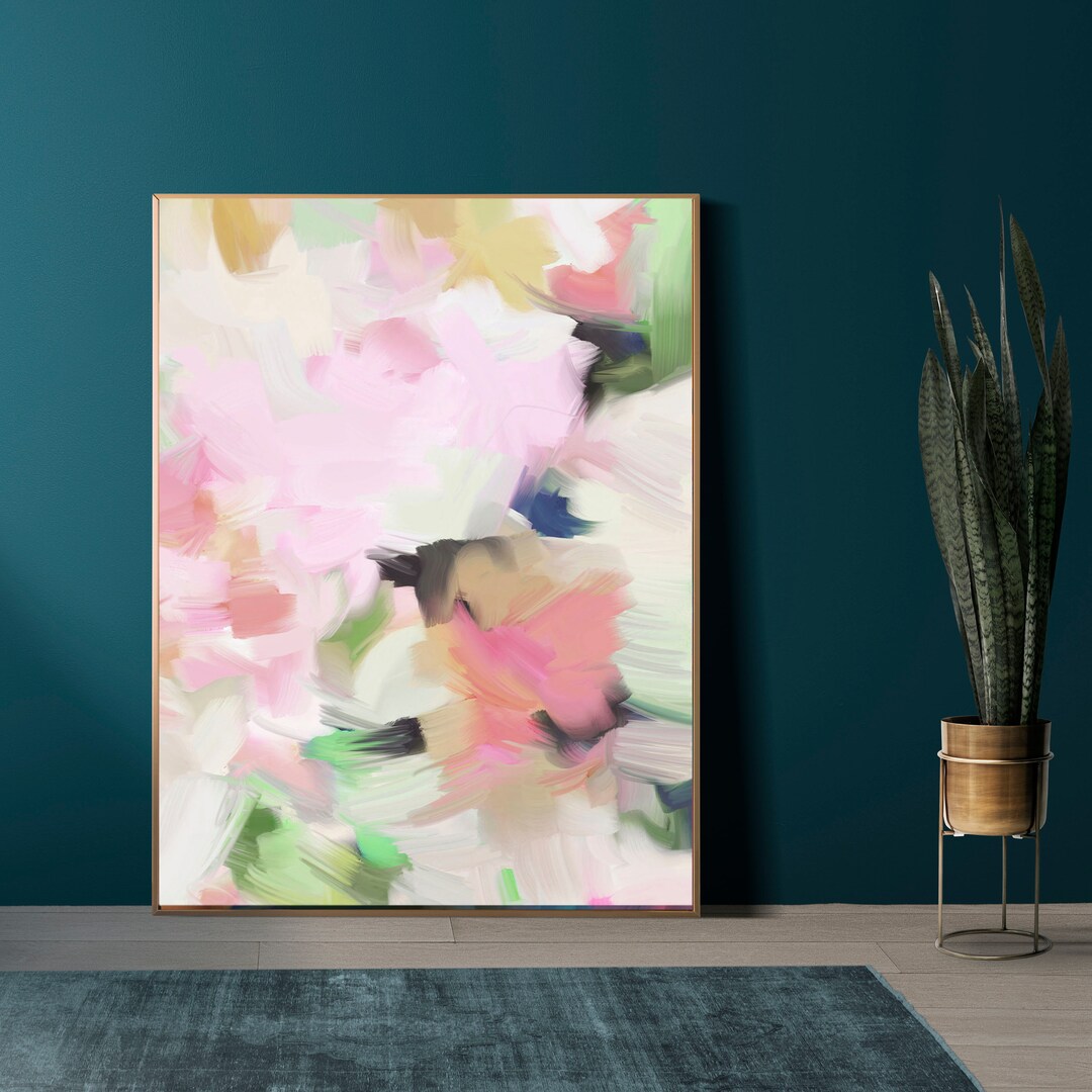 Cherry Blossom Abstract Fine Art Print, Large Floral Canvas, Soft Pink ...