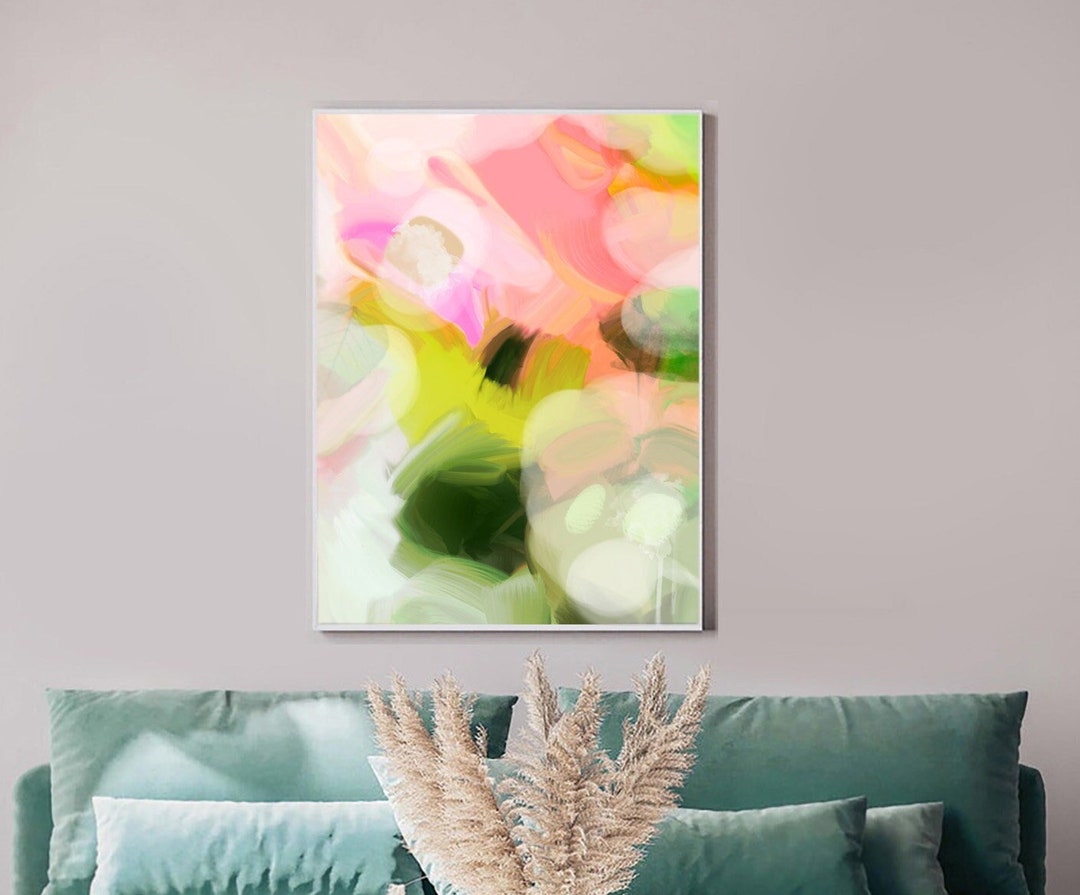 The Hidden Leaf Abstract Fine Art Print, Pink Coral Ink, Soft White ...