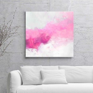 Creamcicle Pink Abstract Fine Art Print, Contemporary White Canvas Wall ...
