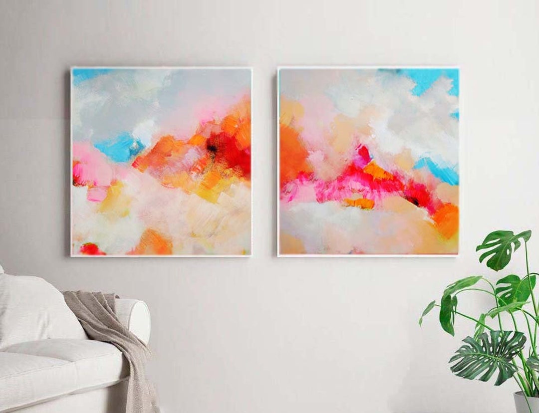 Tangerine Clouds Abstract Set of 2 Fine Art Prints Home - Etsy