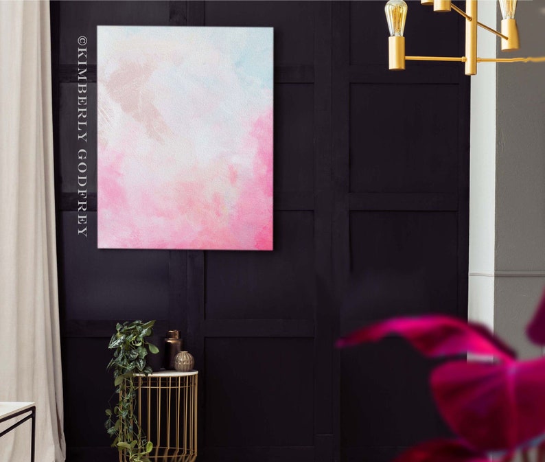 Pink Oxygen Abstract Art Print White Painting Home Decor | Etsy UK