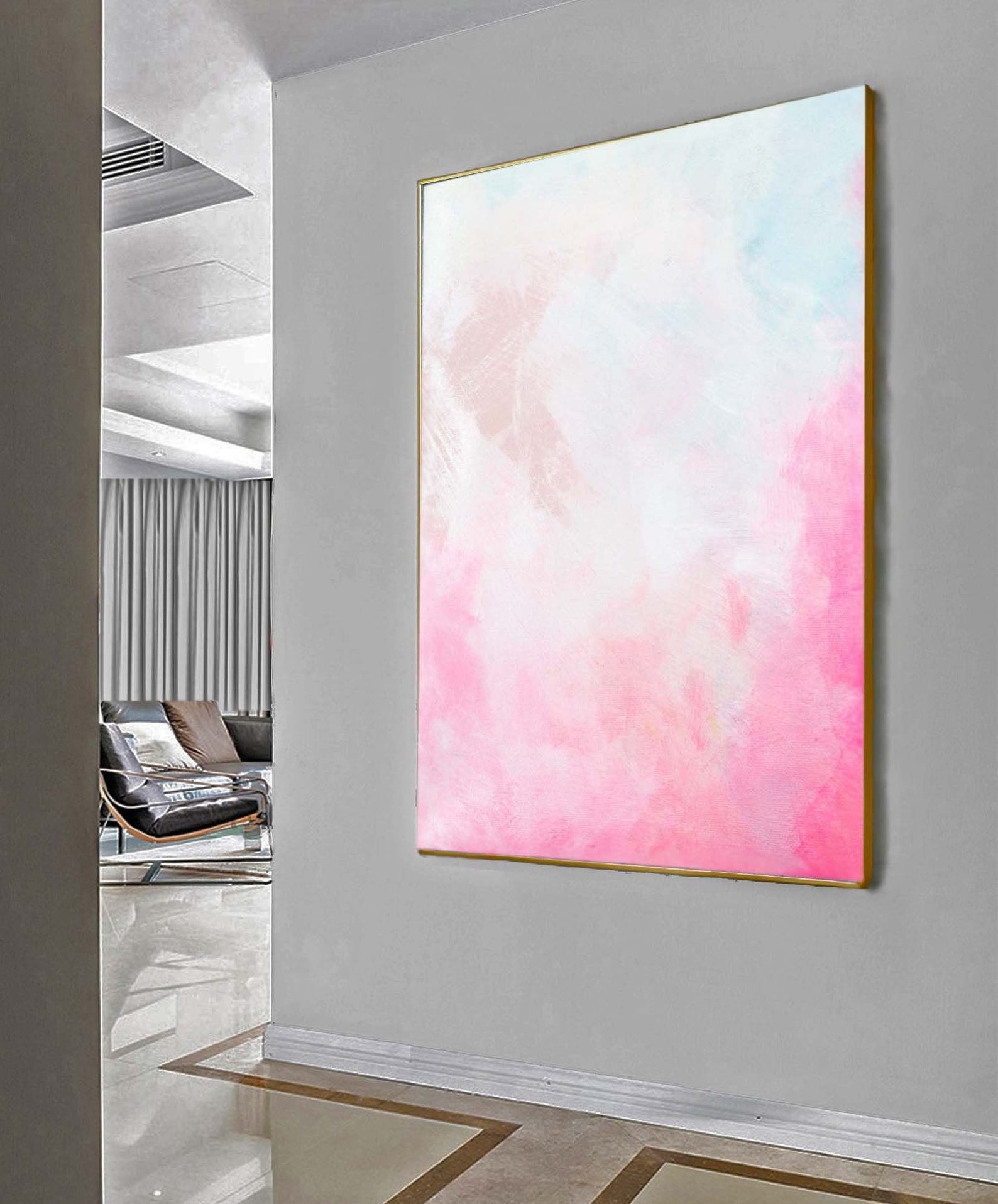 Pink Oxygen Abstract Art Print White Painting Home Decor | Etsy UK
