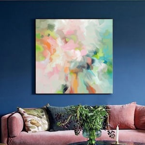 Blush Achillea Abstract Art Print, Pastel Coral Pink Aesthetic, Sage ...