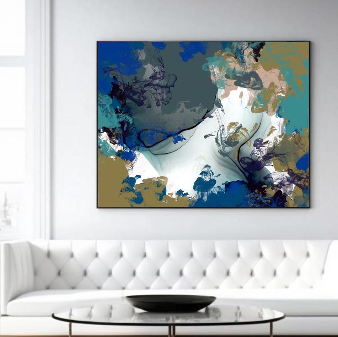 Indigo Lily Abstract Art Print, Teal Blue Aesthetic, Mint Green Wall ...