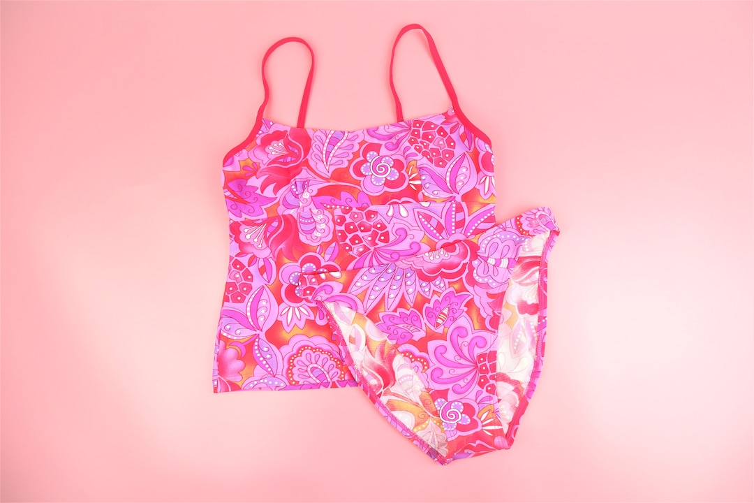 Vintage 90s Y2K Tropical Surfer Girl Pink Purple Pattern Bikini Set ...