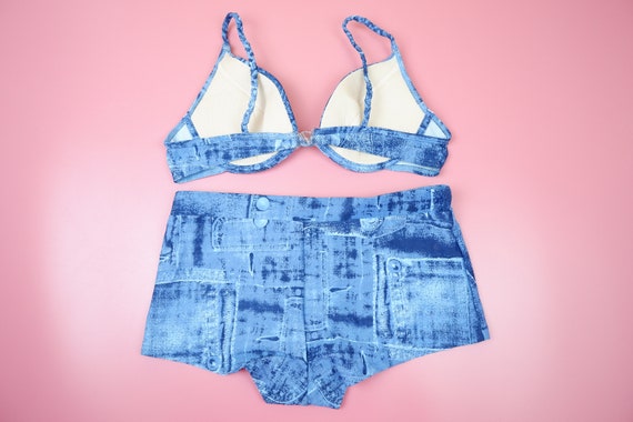 Vintage Y2K deadstock fake denim bikini set: padded p… - Gem