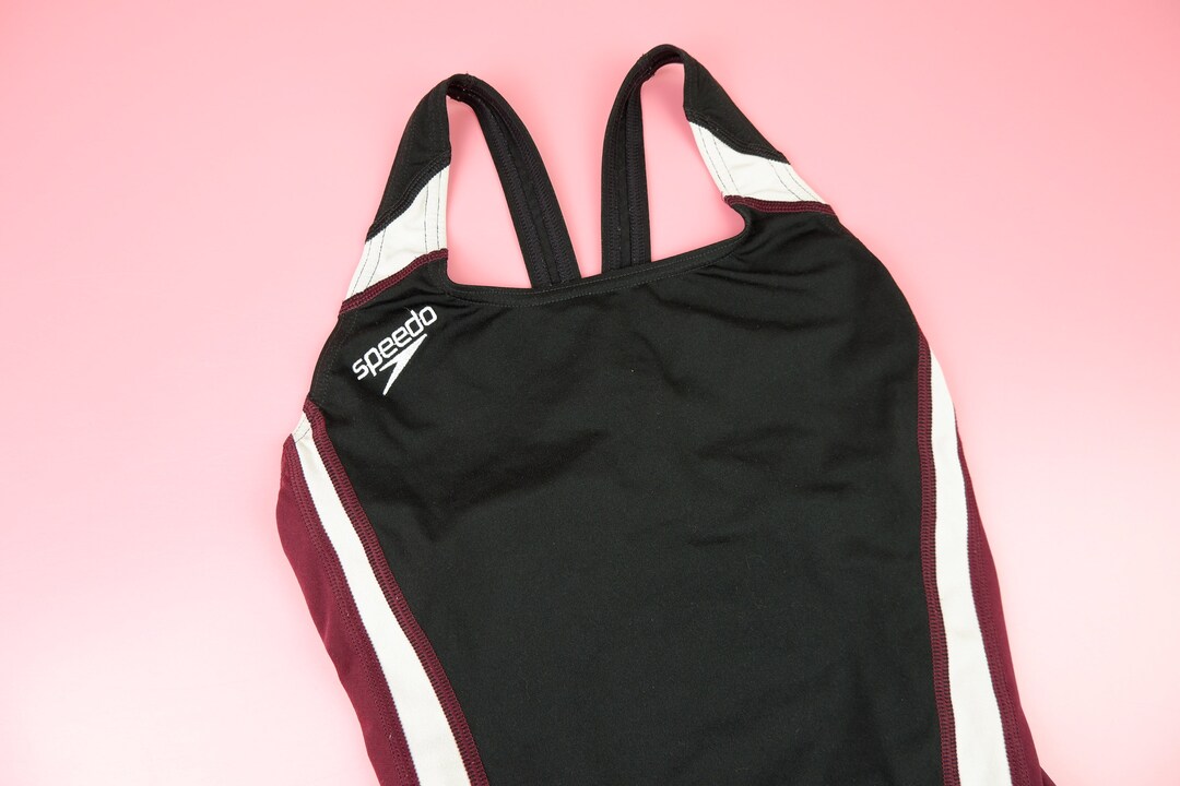 Vintage SPEEDOS 90s Swimsuit, Black Maroon Red and White Sporty Design ...