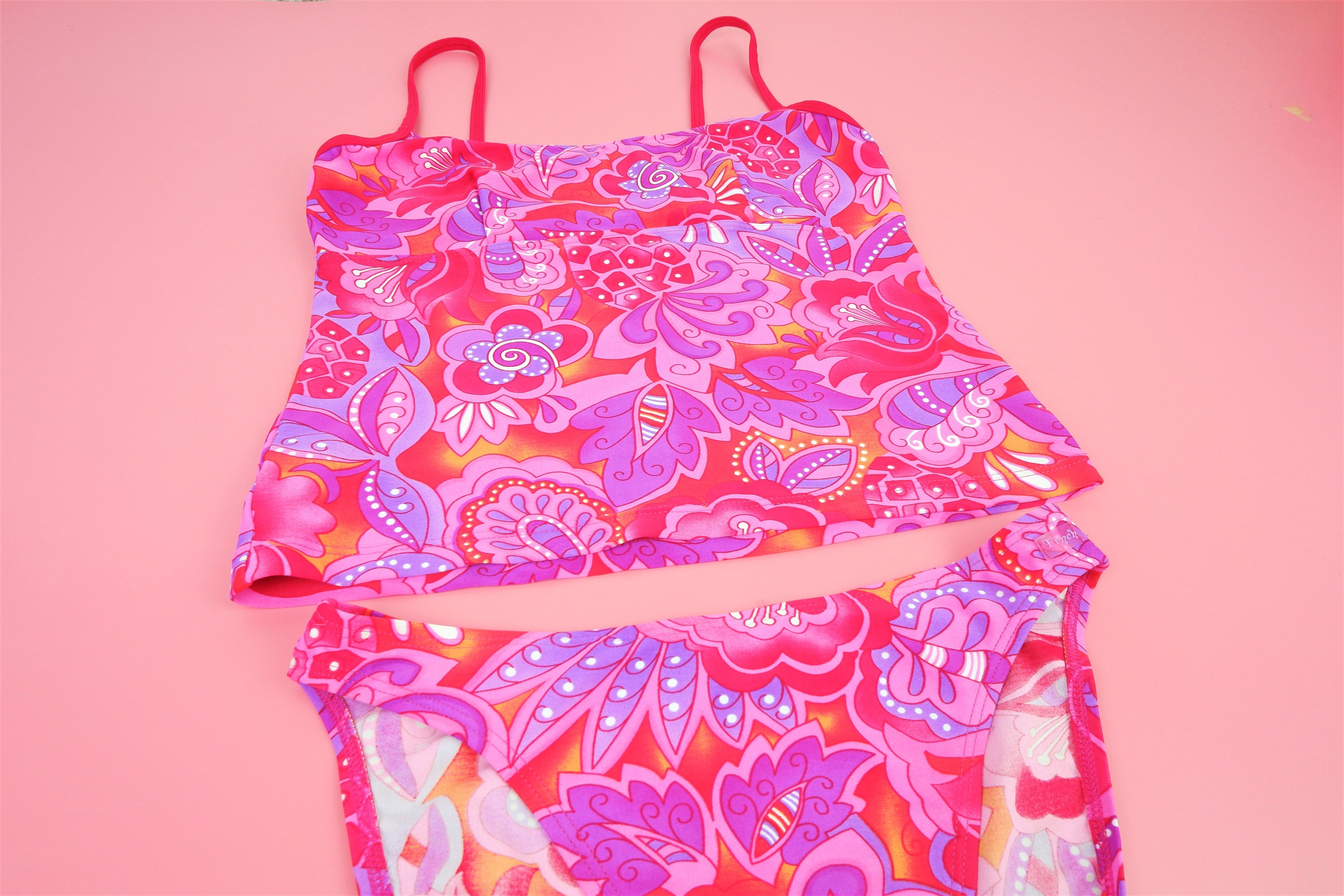Vintage 90s Y2K Tropical Surfer Girl Pink Purple Pattern Bikini Set ...