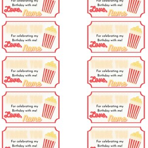 Editable Movie Night Birthday Printable Favor Tags - Etsy