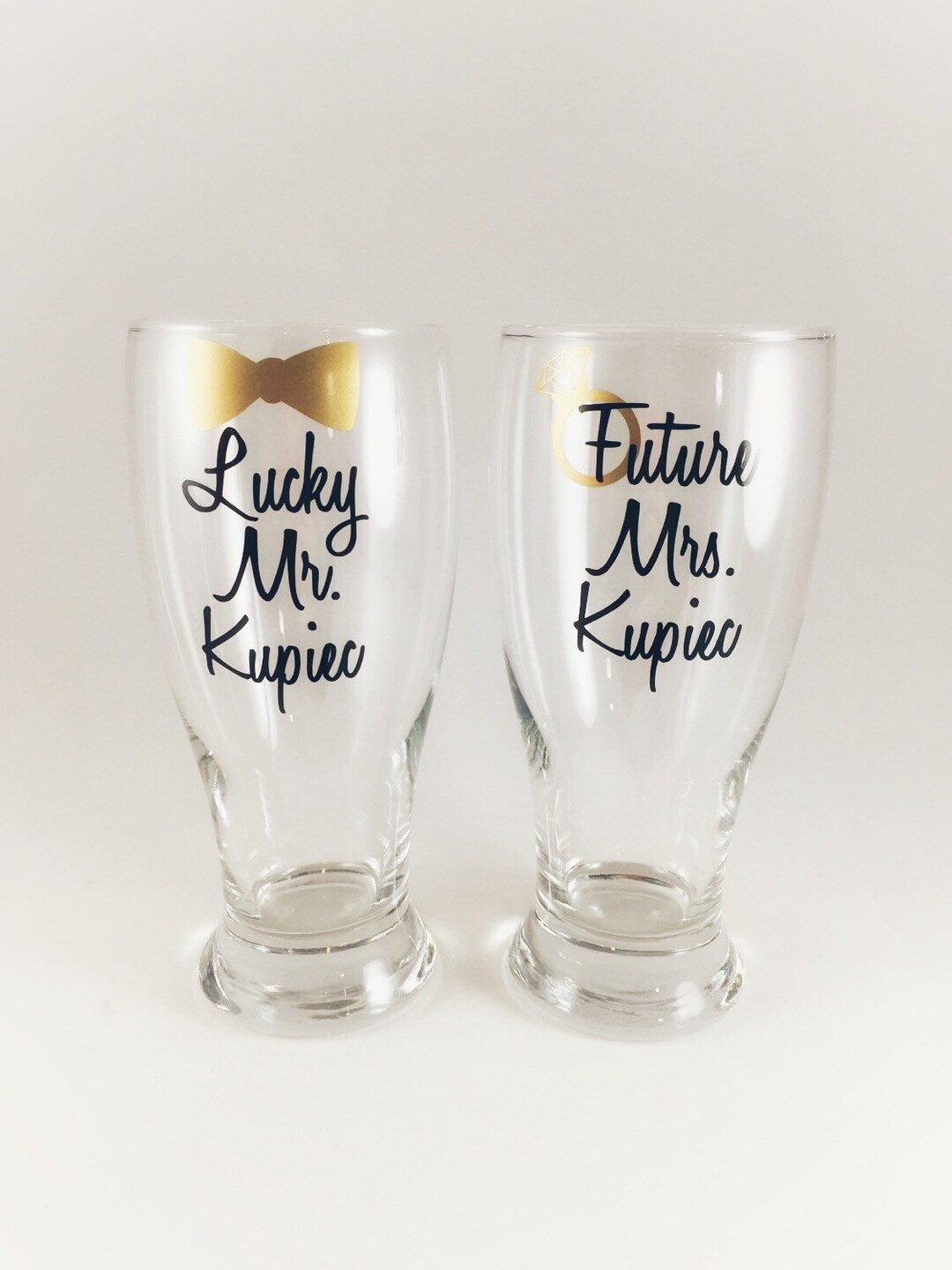 Personalized Beer Glasses, Custom Engagement Gift for Couple, Pilsner ...