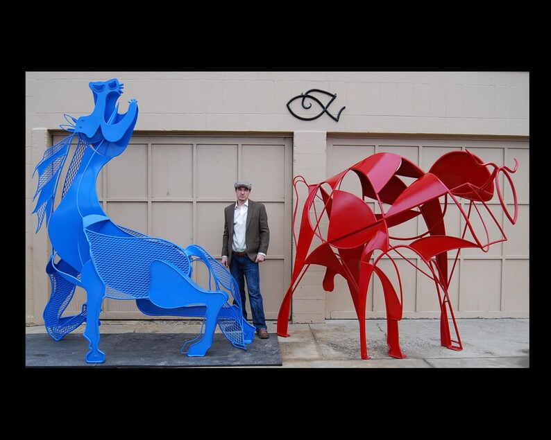 Large Outdoor Blue Horse Outdoor Metal Art Sculpture by Jacob Novinger ...