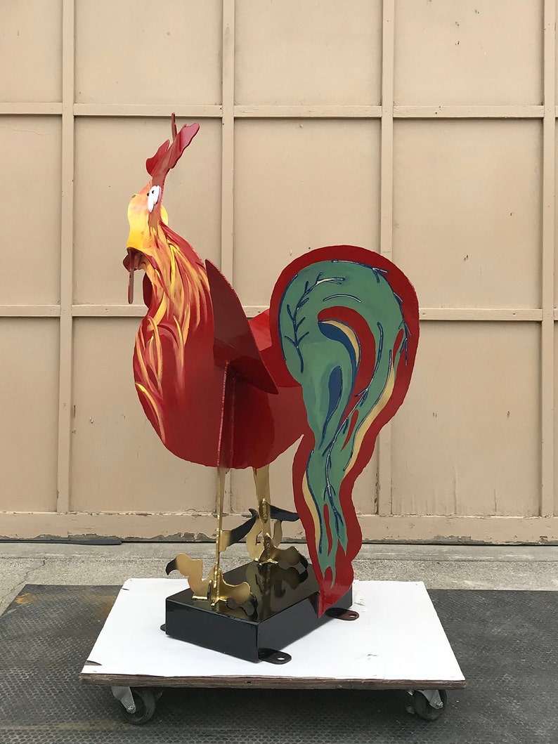 Colorful Outdoor Hand Painted Large Metal Art Rooster Chicken Sculpture ...