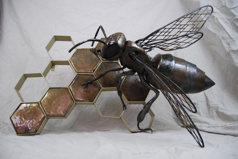 Custom Outdoor Metal Bee Sculpture With Honeycomb Made to Order by ...