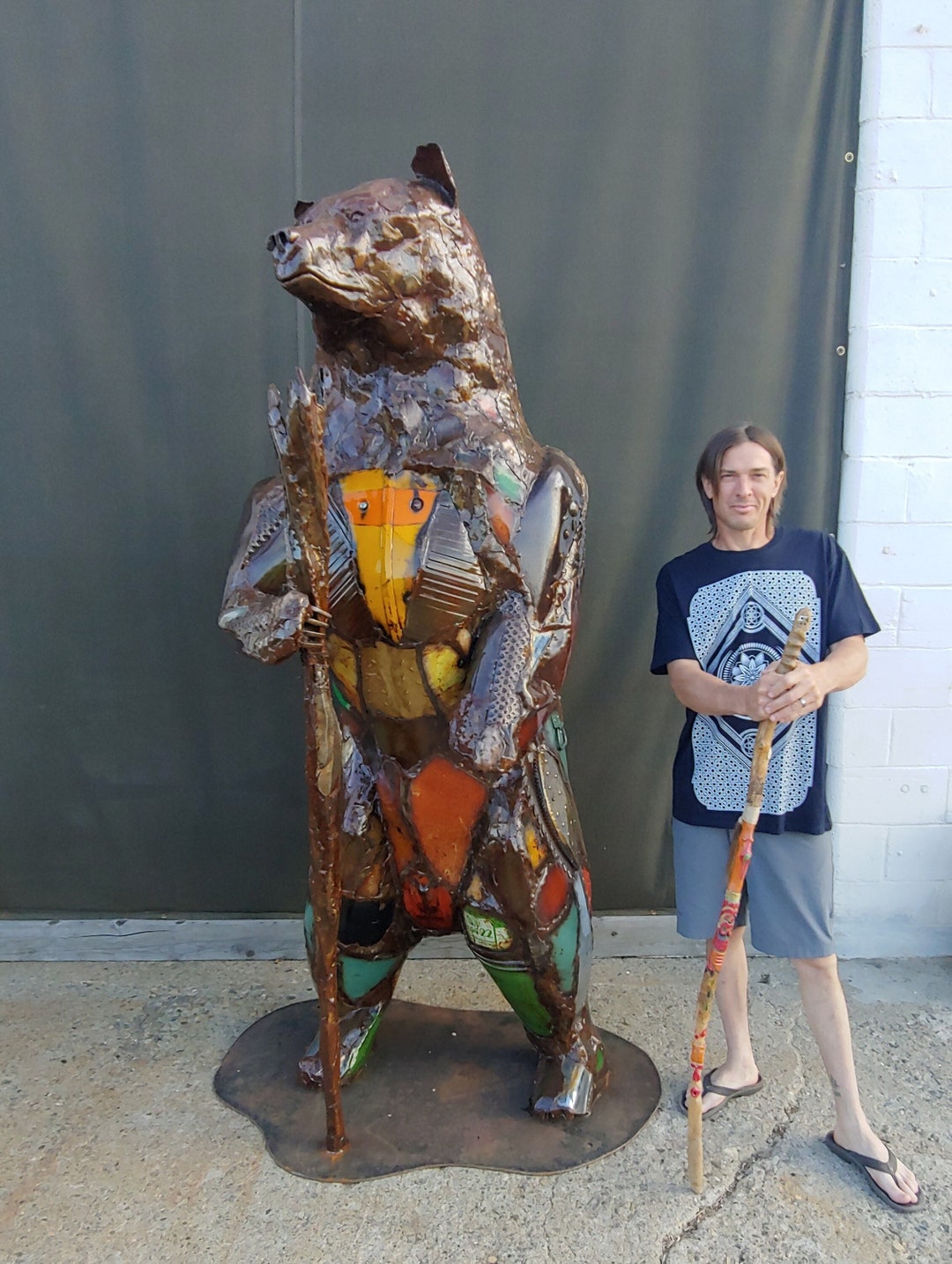 Large Outdoor Custom Standing Metal Bear Sculpture Made Out of Found ...