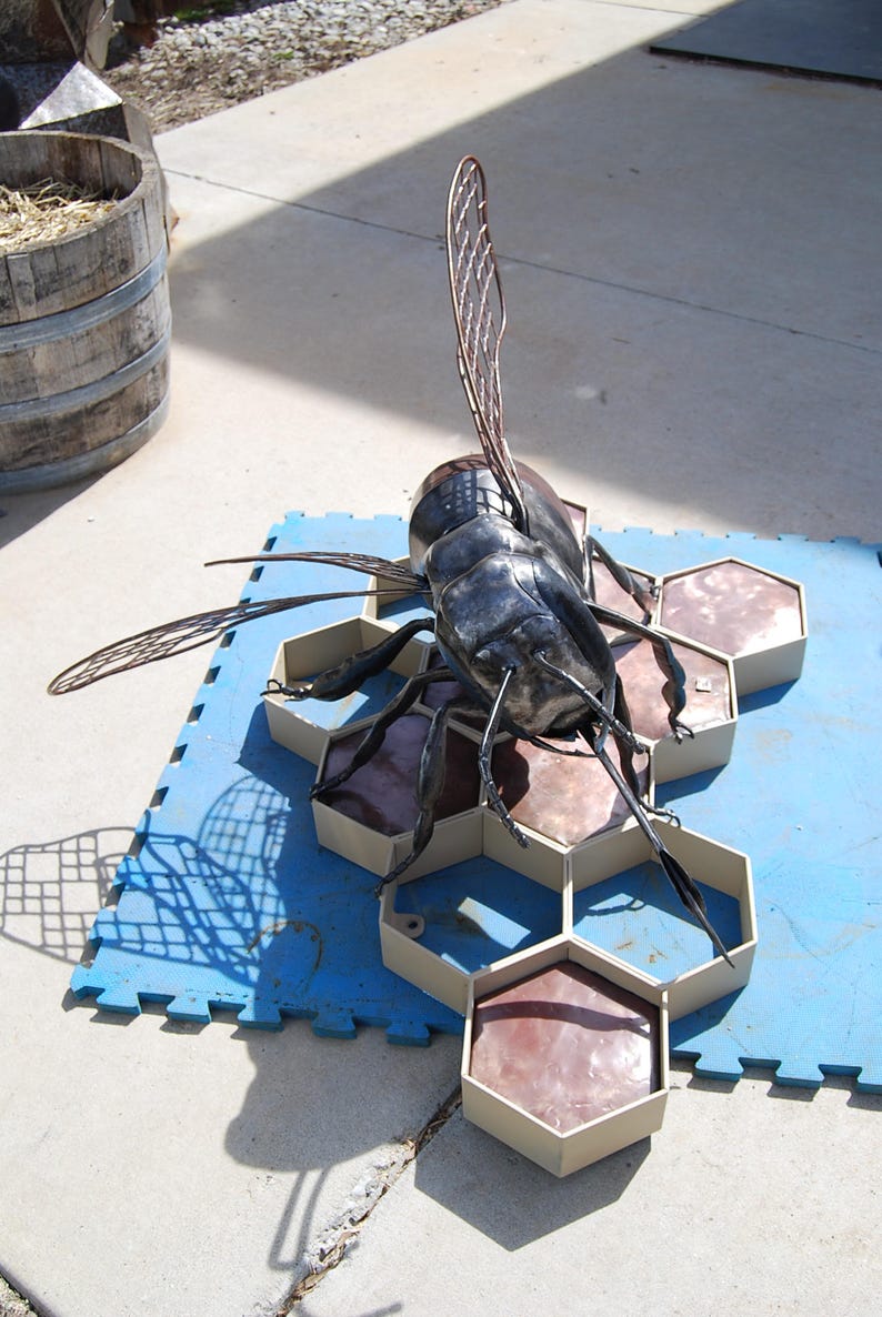 Custom Outdoor Metal Bee Sculpture With Honeycomb Made to Order by ...