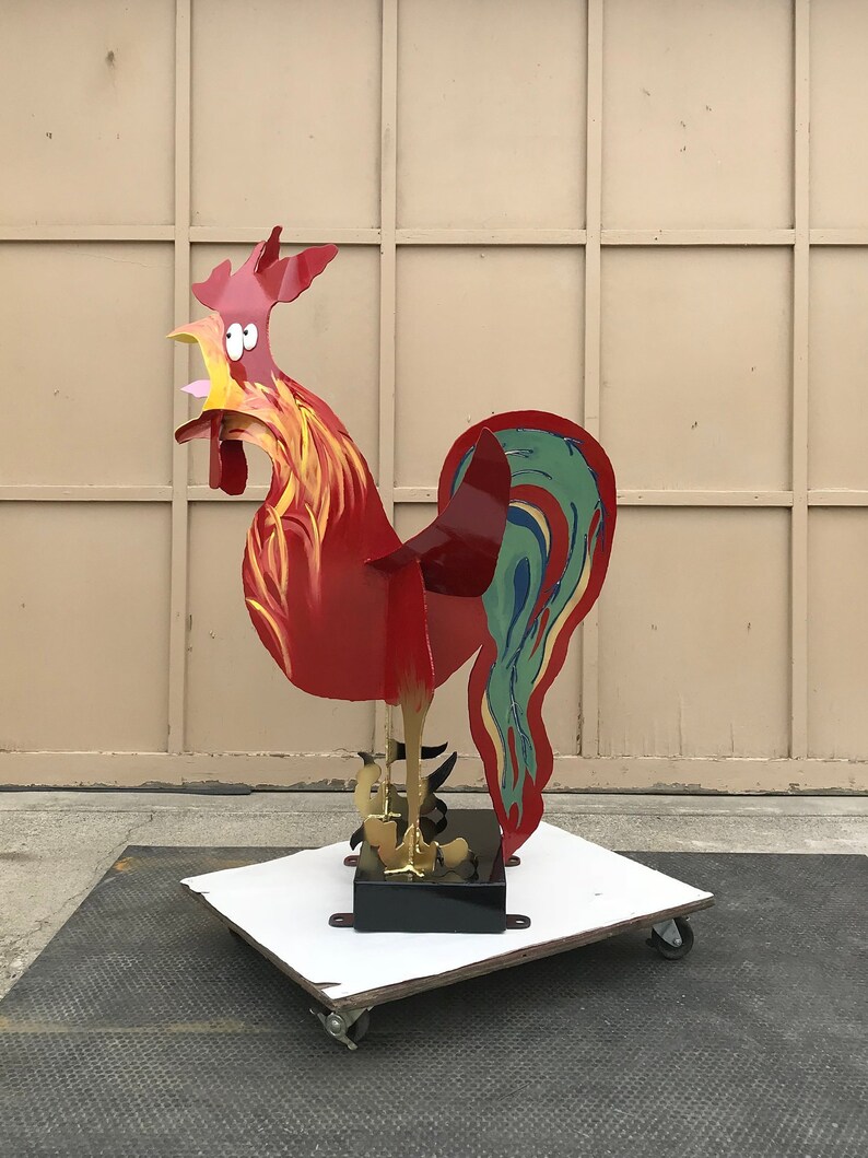 Colorful Outdoor Hand Painted Large Metal Art Rooster Chicken Sculpture ...