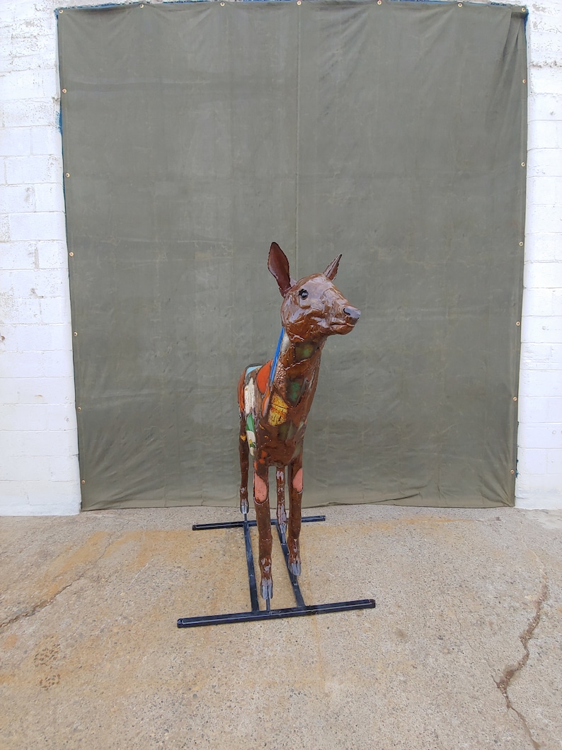 Custom Life-size Reclaimed Colorful Metal Deer Sculpture by Jacob ...