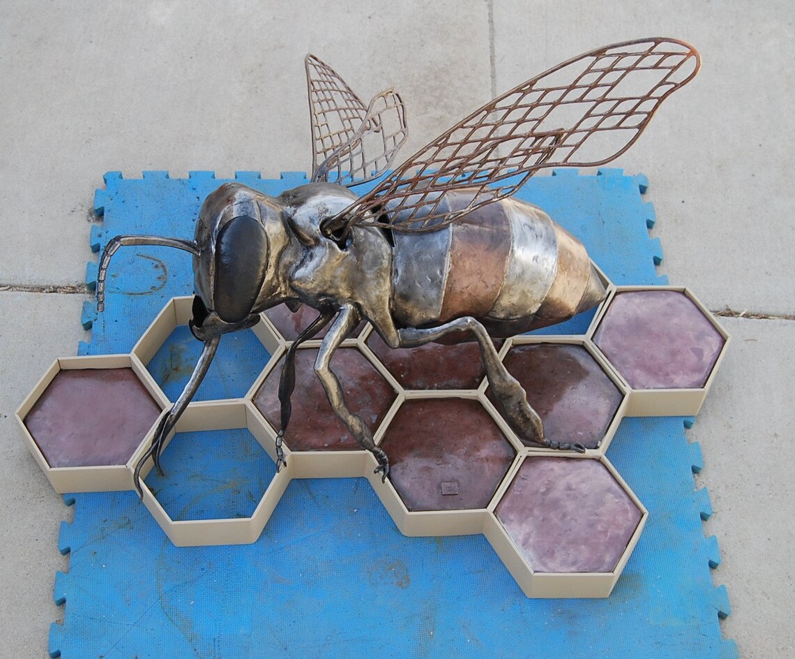 Custom Outdoor Metal Bee Sculpture With Honeycomb Made to Order by ...