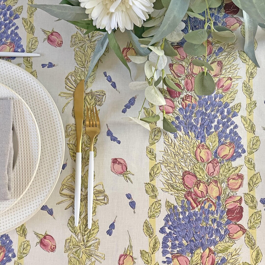 French Coated Provence Round Square Oval or Rectangle Tablecloth Roses ...
