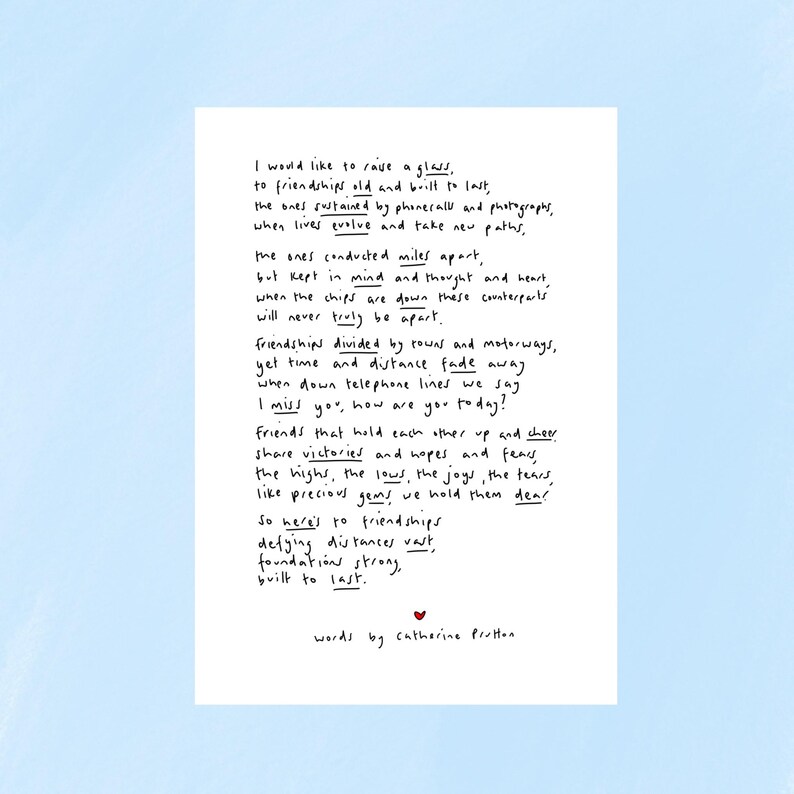 Long Distance Friendship – Handwritten Poem Print Celebrating Enduring ...