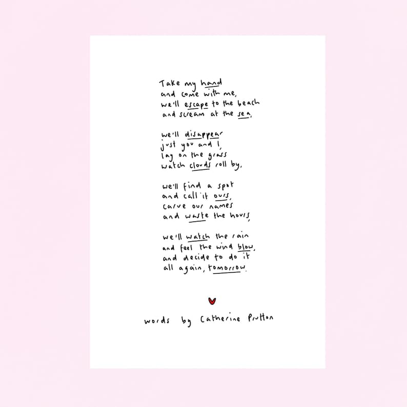 Take My Hand – Handwritten Poem Print Celebrating Love and Togetherness ...
