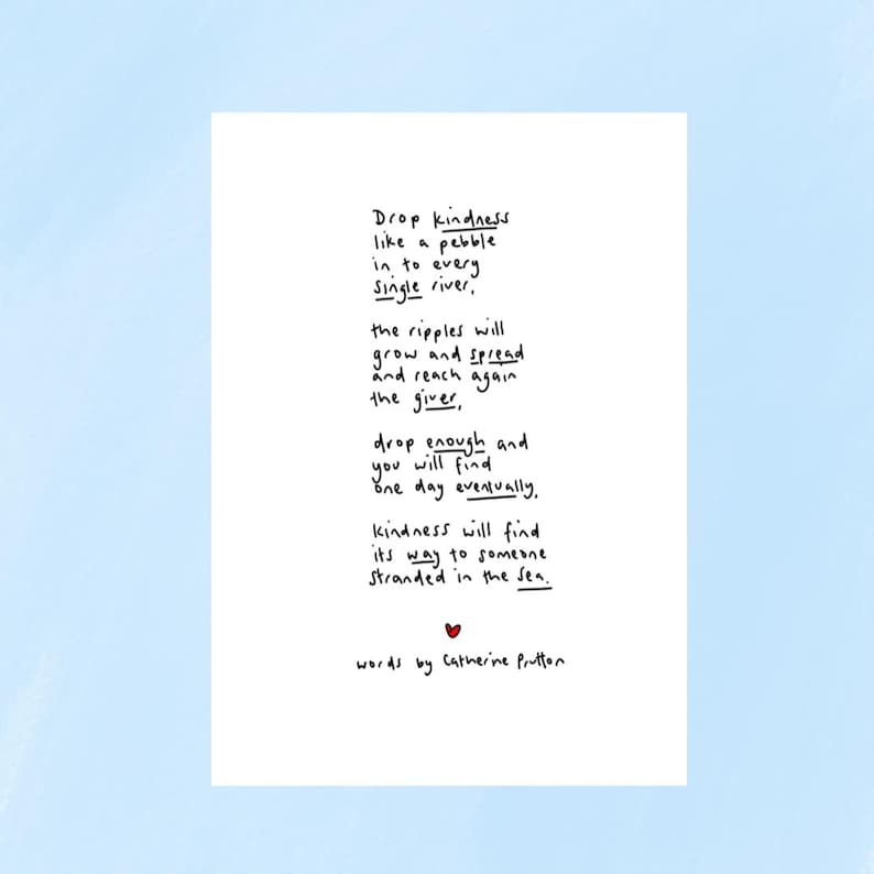 Drop Kindness Poem Print – Inspirational Handwritten Wall Art - Etsy UK
