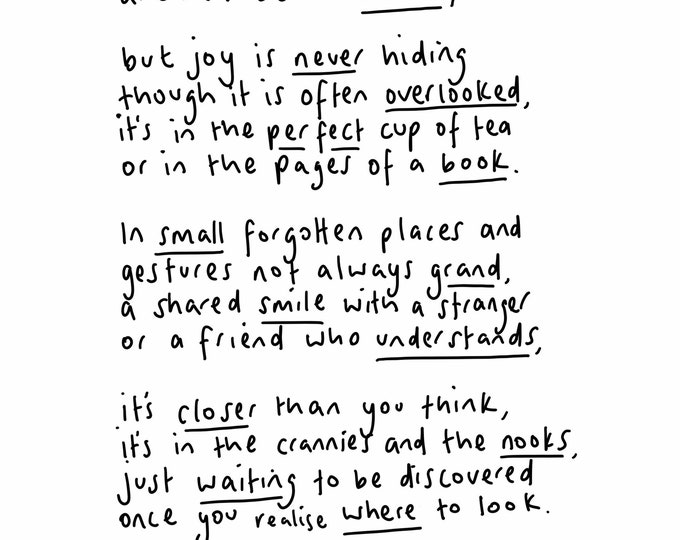 Joy. A Handwritten A4 Poem Print. - Etsy