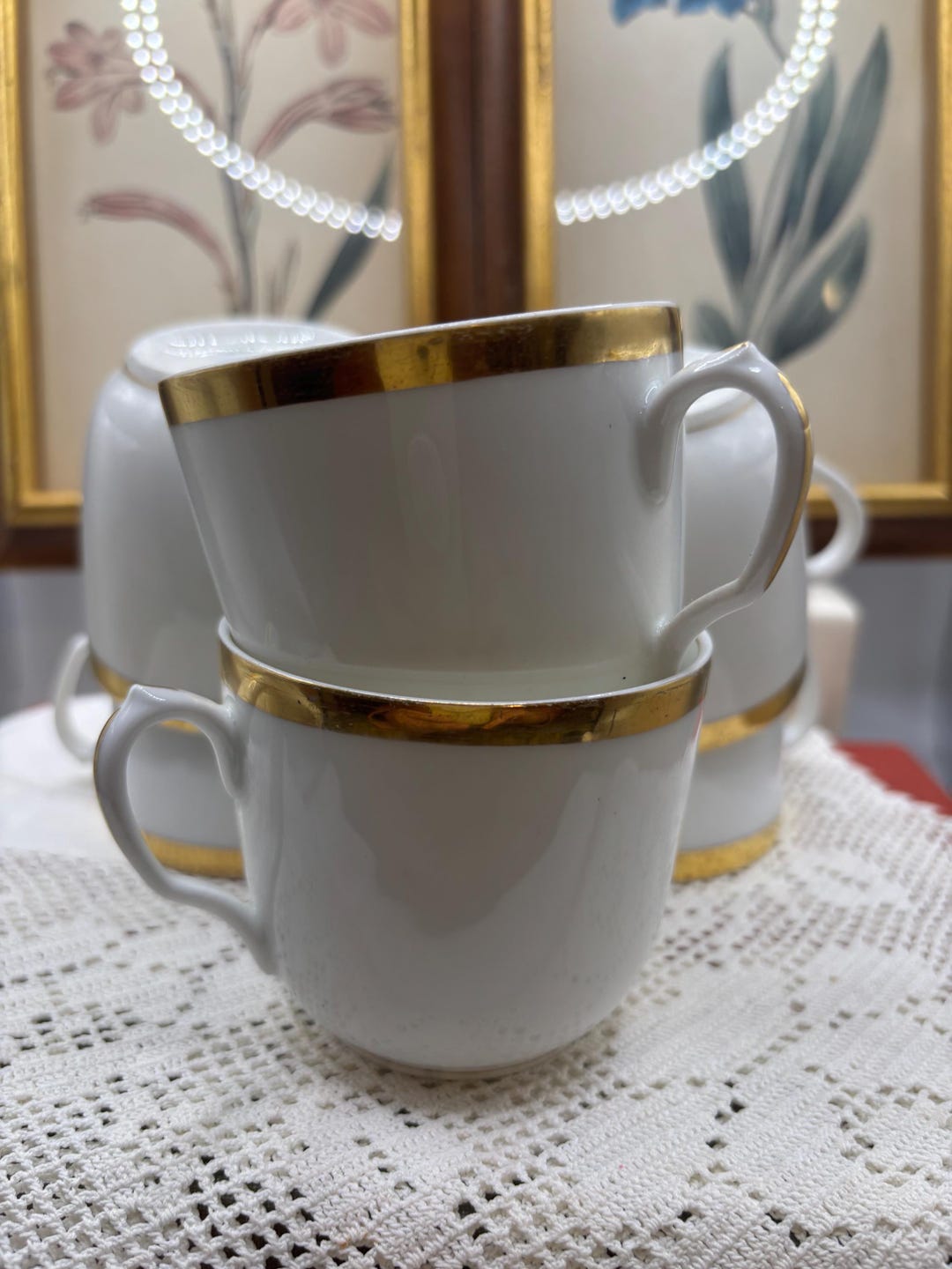 Antique Haviland Limoges Tea Cups, Set 6. Gold White Porcelain. Late ...