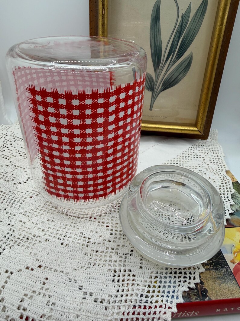 Vintage Anchor Hocking Glass Canister Jar. Red White Gingham Checks ...