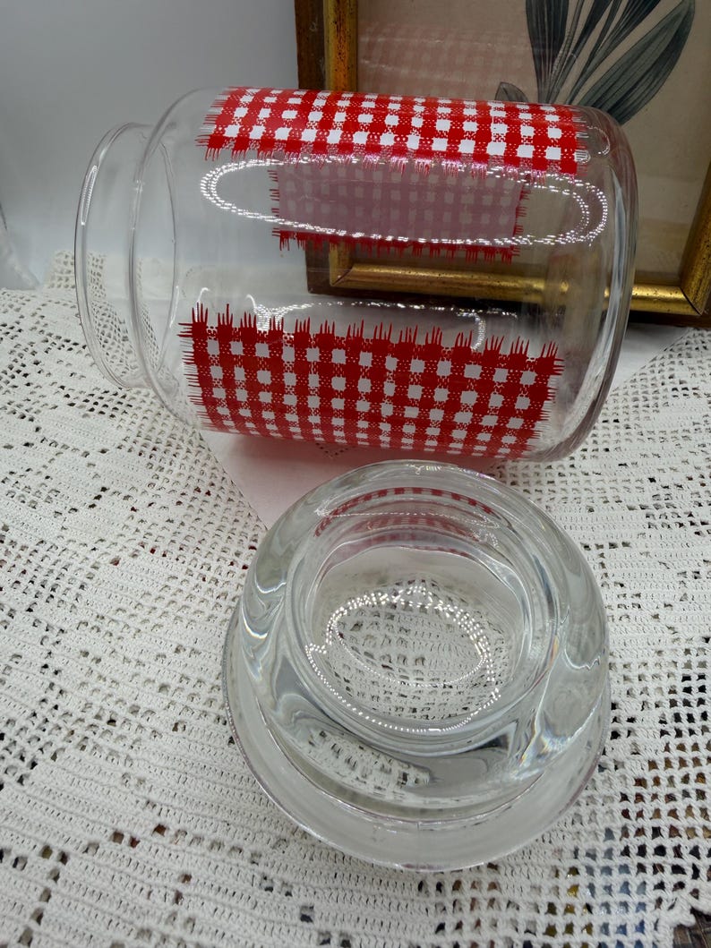 Vintage Anchor Hocking Glass Canister Jar. Red White Gingham Checks ...