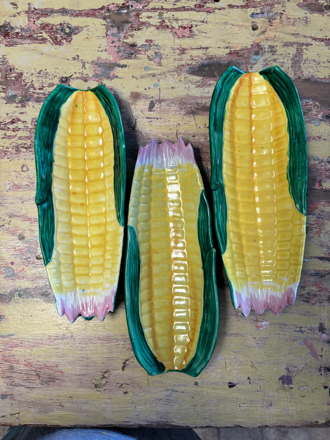 Set of Three Majolica Corn Ear Dishes Vintage. Pink Yellow - Etsy