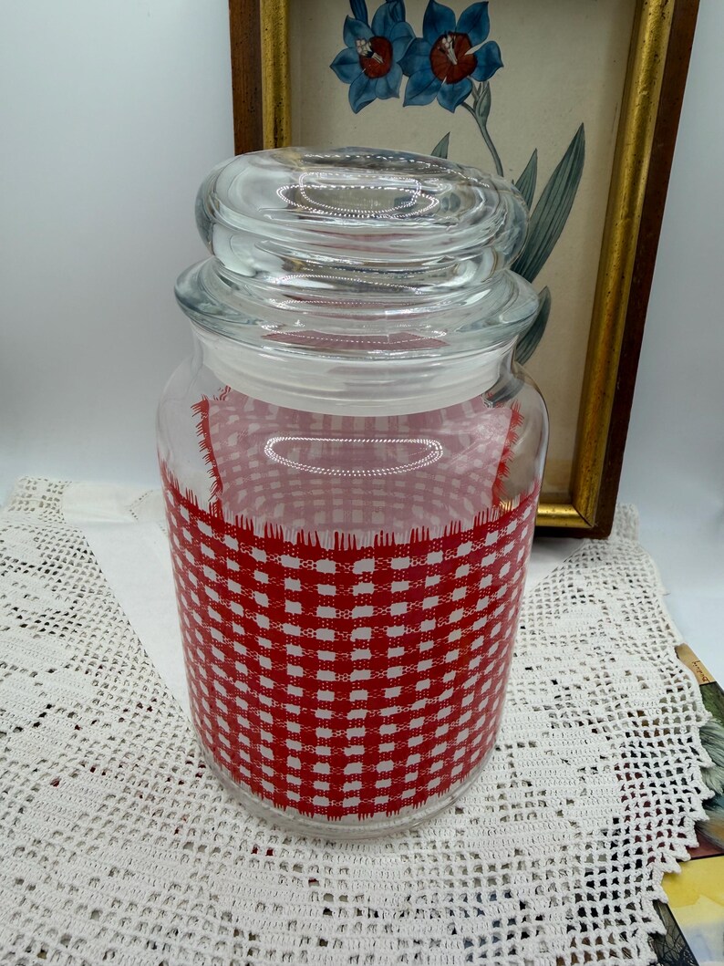 Vintage Anchor Hocking Glass Canister Jar. Red White Gingham Checks ...