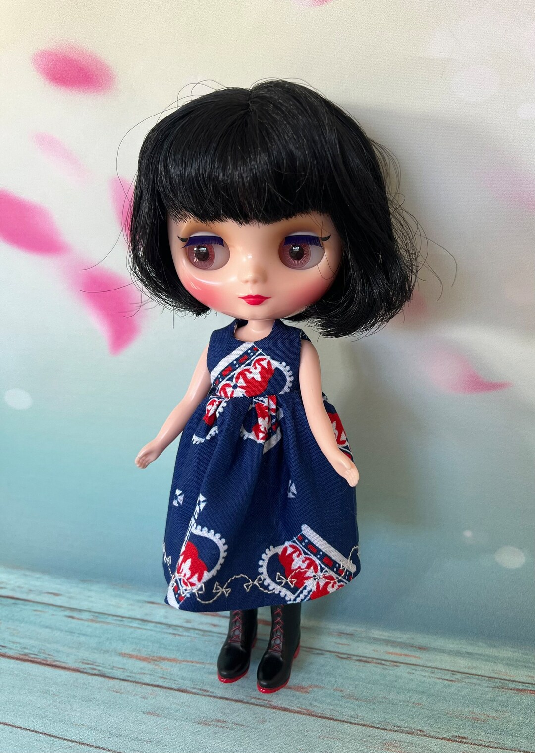 Blue Doll Dress With Royal Themed Print. to Fit Middie Blythe Dolls ...